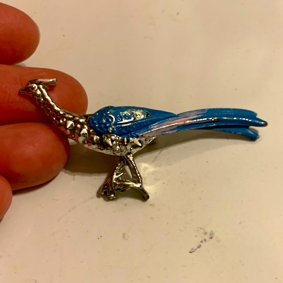 Jewelry | Vintage Turquoise Roadrunner Pink Silver Peacock Pin Brooch ...